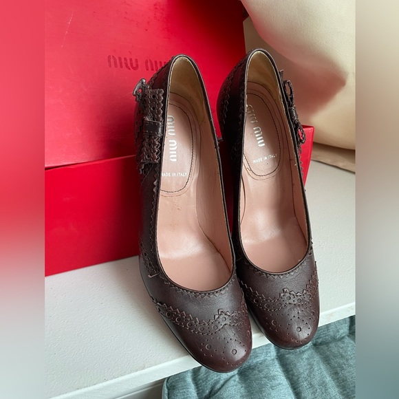 Miu Miu | Shoes | Size 35 Miu Mui Burgundy Leather Heals 0 Steal | Poshmark